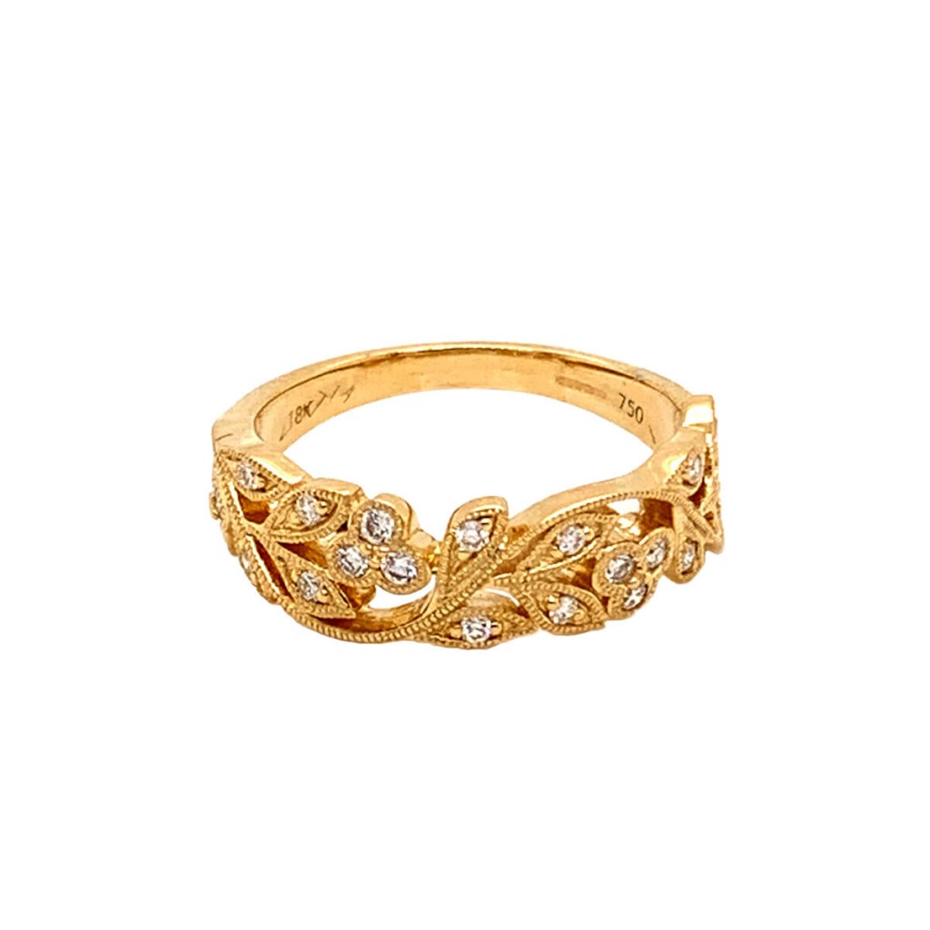 0.22ct Round Brilliant Cut Diamond Leaf Design Half Eternity Ring | Cry ...