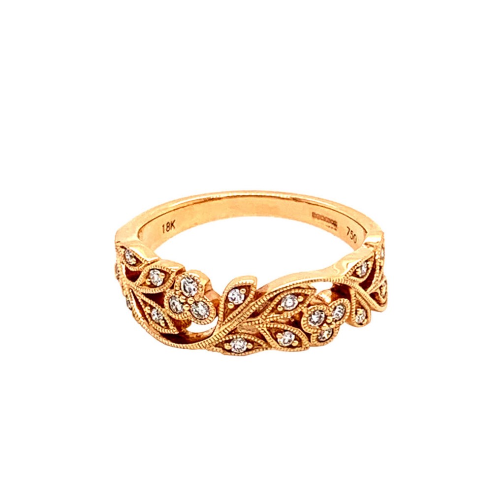 0.22ct Round Brilliant Cut Diamond Leaf Design Half Eternity Ring | Cry ...