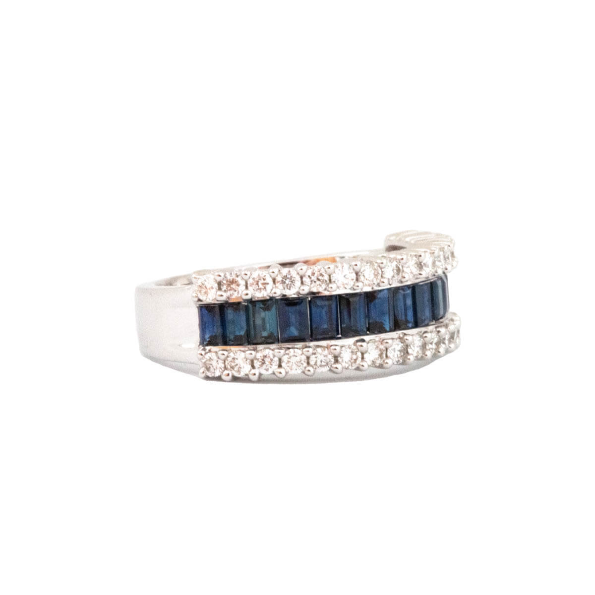 1.65ct Baguette Cut Sapphire & Round Brilliant Cut Diamond Bridge Ring ...