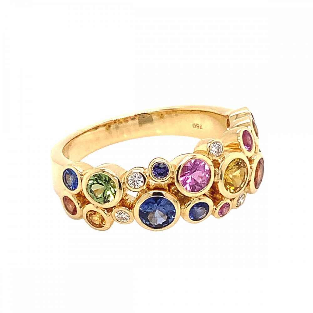 1.80ct Multi Coloured Sapphire & Diamond Bubble Ring | Cry For The Moon