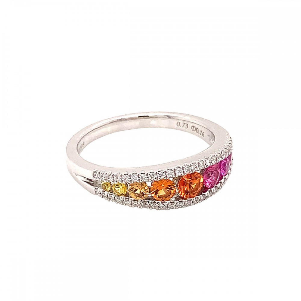 0.71ct Rainbow Coloured Sapphire & Round Brilliant Cut Diamond Bridge ...