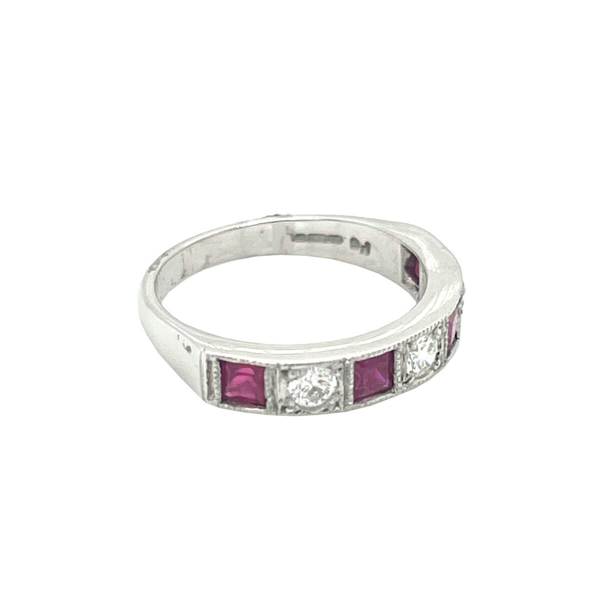 0.60ct Square Cut Ruby & Round Brilliant Cut Diamond Half Eternity Ring ...