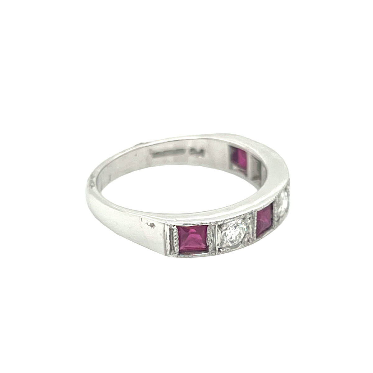 0.60ct Square Cut Ruby & Round Brilliant Cut Diamond Half Eternity Ring ...