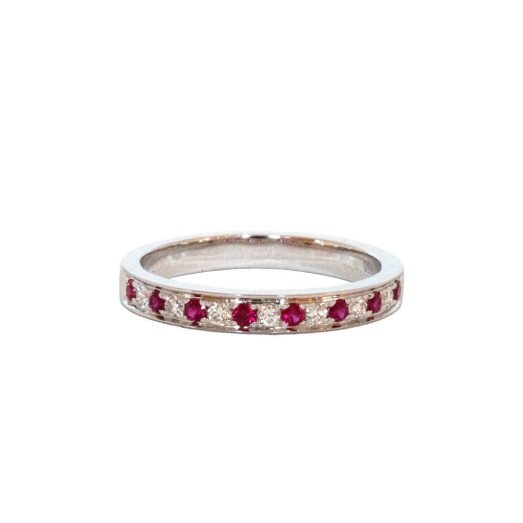 0.16ct Round Ruby & Round Brilliant Cut Diamond Half Eternity Ring ...