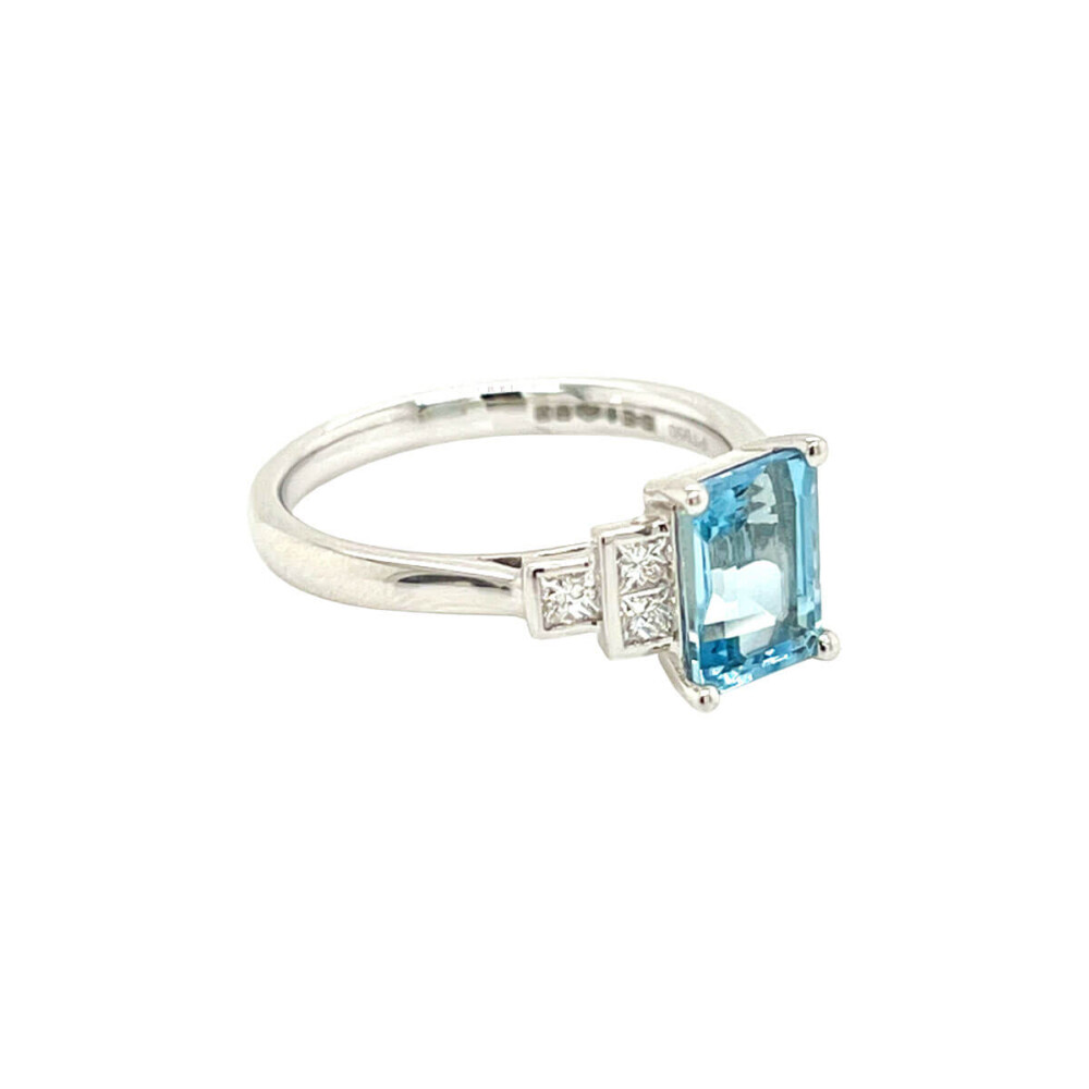 1.47ct Emerald Cut Aquamarine & Princess Cut Diamond Ring | Cry For The ...