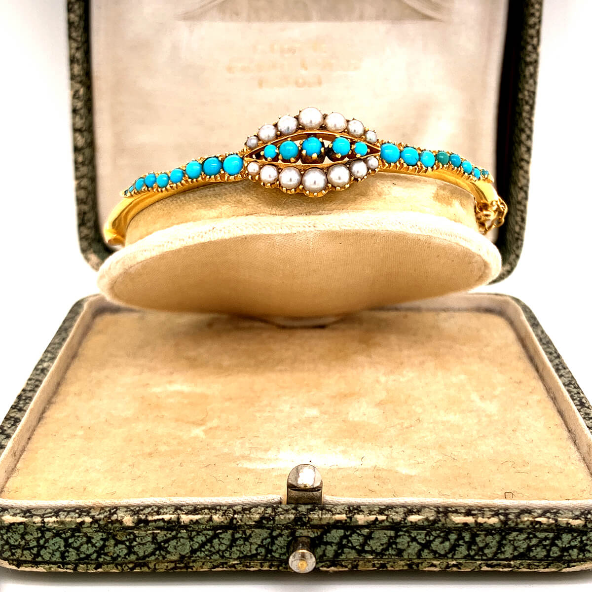 15ct Yellow Gold Seed Pearl & Turquoise Bangle | Cry For The Moon