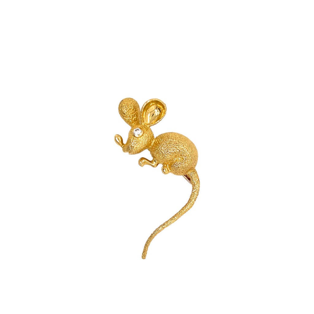 18ct Yellow Gold Mouse Shaped Brooch | Cry For The Moon